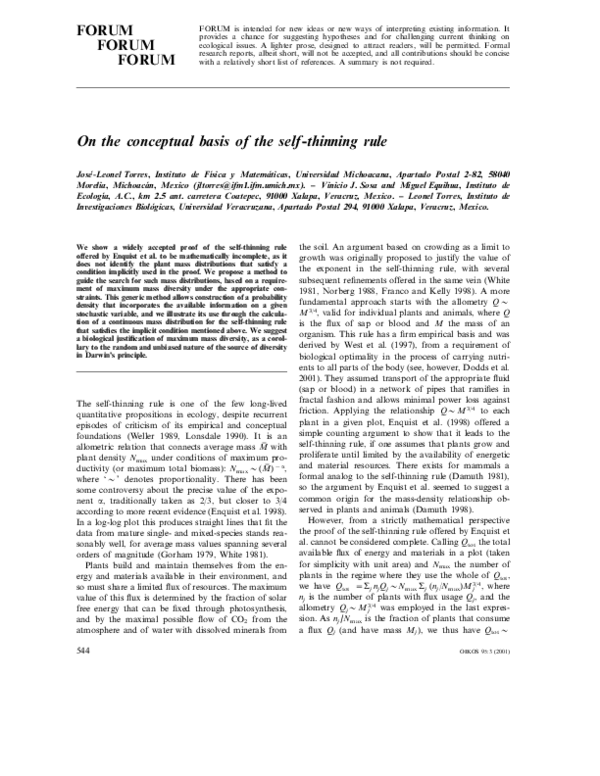(PDF) On the conceptual basis of the self-thinning rule