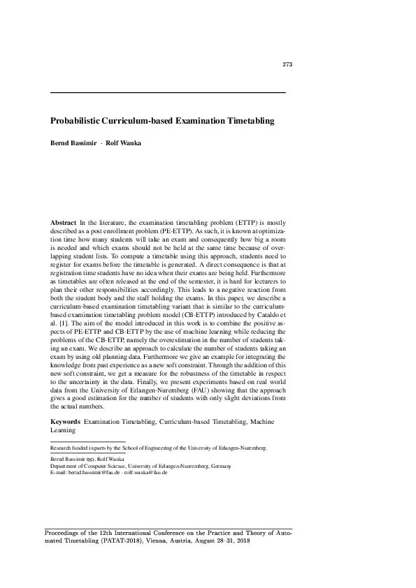 (PDF) Probabilistic Curriculum-based Examination Timetabling