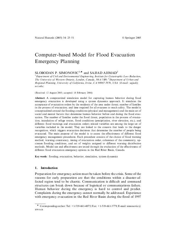 (PDF) Computer-based Model for Flood Evacuation Emergency Planning