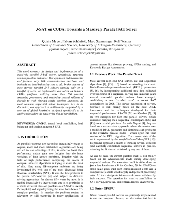 (PDF) 3-SAT on CUDA: Towards a massively parallel SAT solver