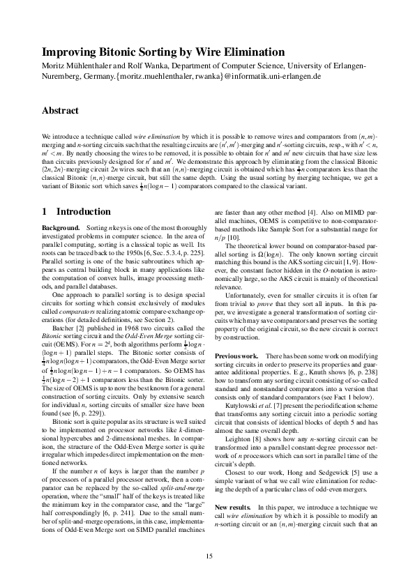 (PDF) Improving bitonic sorting by wire elimination