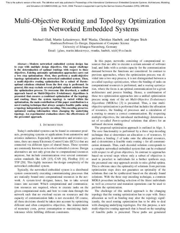 (PDF) Multi-objective routing and topology optimization in networked embedded systems
