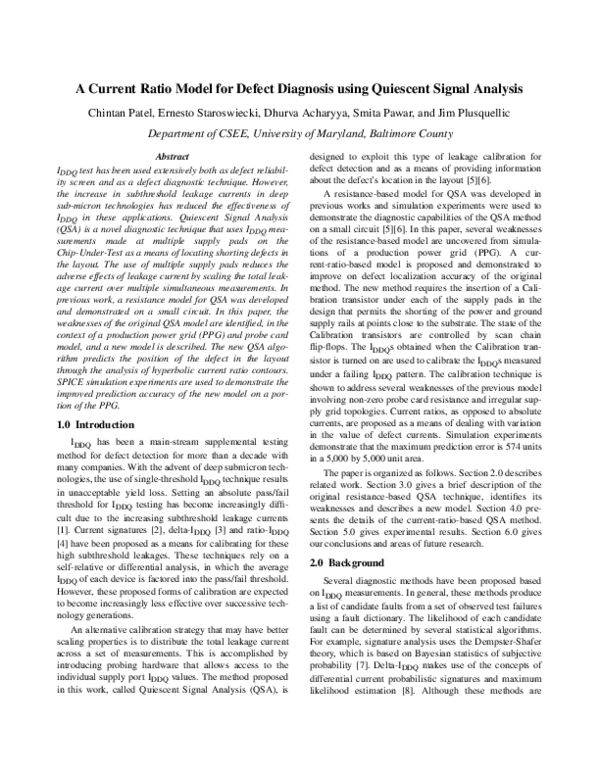 (PDF) A Current Ratio Model for Defect Diagnosis Using Quiescent Signal ...