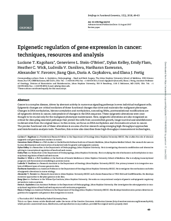(PDF) Epigenetic Regulation of Gene Expression in Cancer: Techniques ...