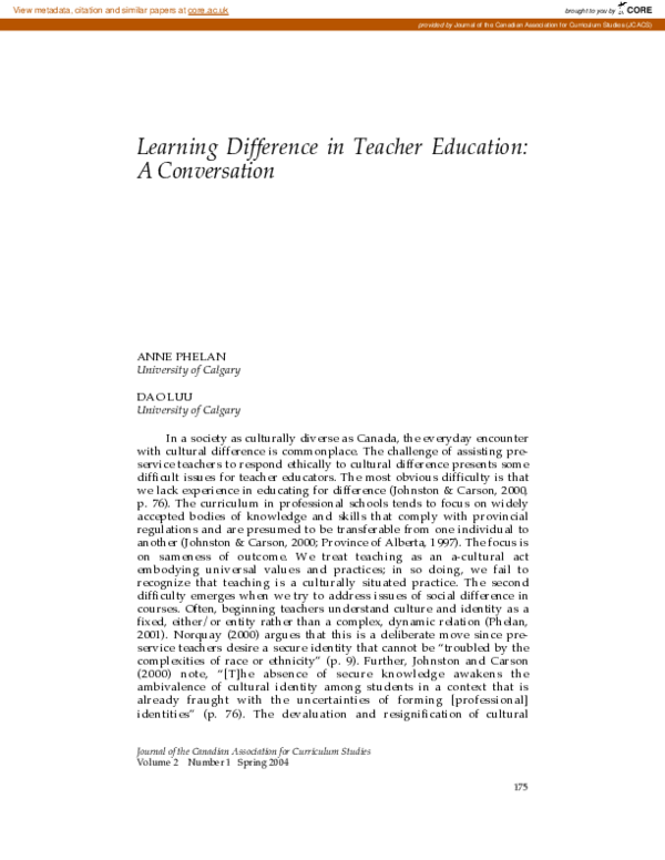 (PDF) Learning difference in teacher education: A conversation