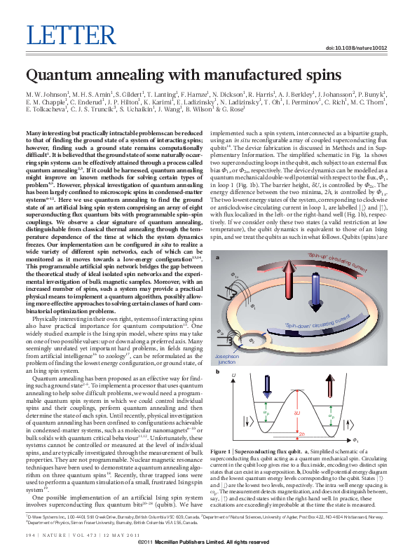(PDF) Quantum annealing with manufactured spins