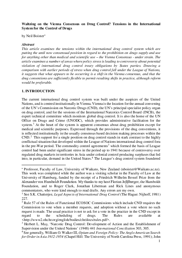 (PDF) Waltzing on the Vienna Consensus on Drug Control? Tensions in the ...