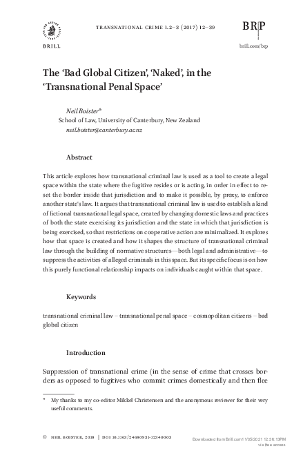 (PDF) The ‘Bad Global Citizen’, ‘Naked’, in the ‘Transnational Penal Space’