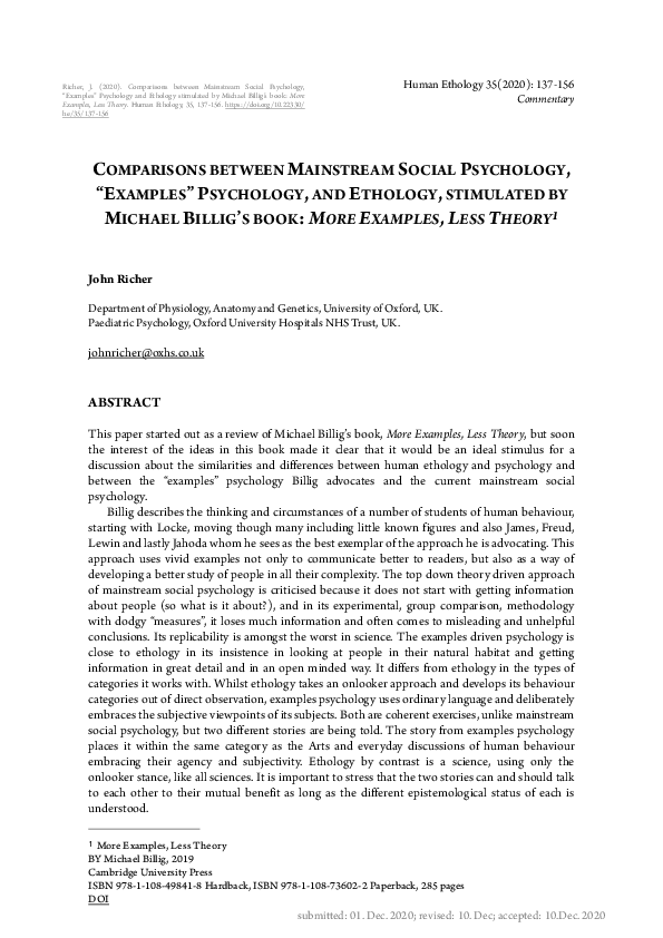 (PDF) Comparisons between Mainstream Social Psychology, “Examples ...