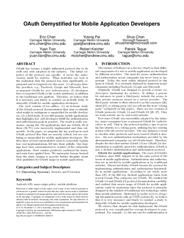 (PDF) OAuth Demystified for Mobile Application Developers