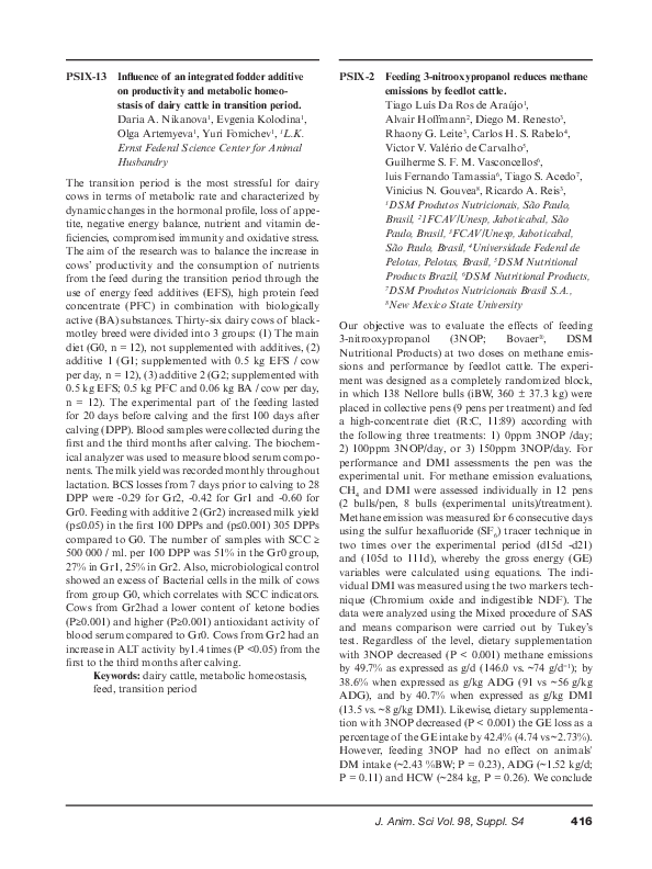 (PDF) PSIX-2 Feeding 3-nitrooxypropanol reduces methane emissions by feedlot cattle