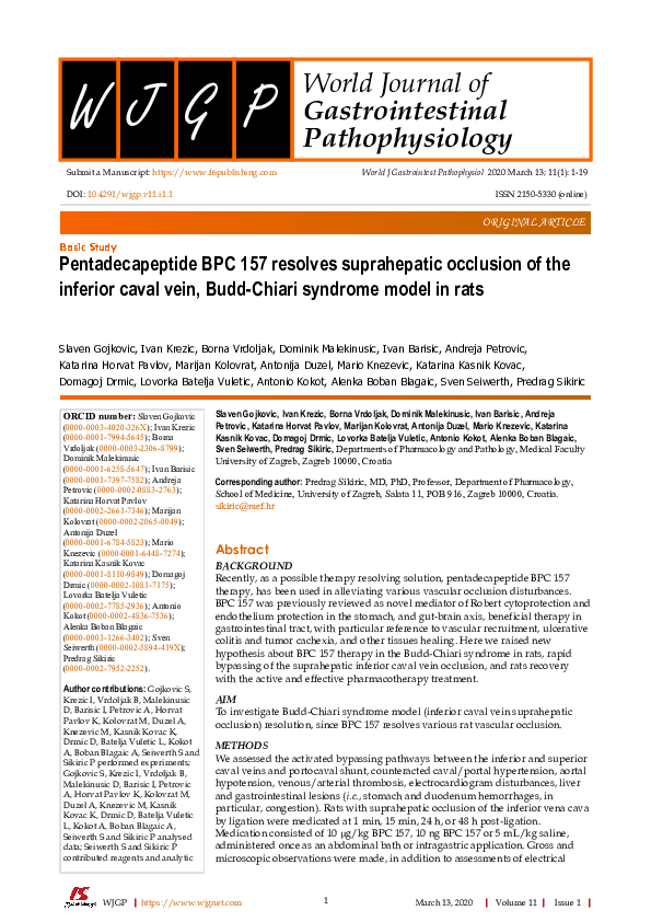 (PDF) Pentadecapeptide BPC 157 resolves suprahepatic occlusion of the ...