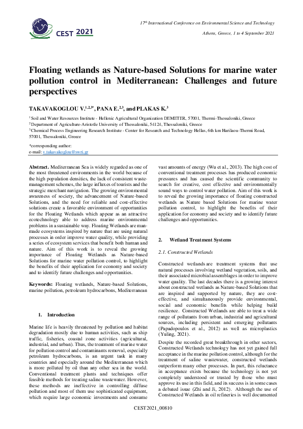 (PDF) Floating wetlands as Nature-based Solutions for marine water pollution control in ...