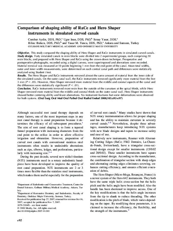 (PDF) Comparison of shaping ability of RaCe and Hero Shaper instruments ...