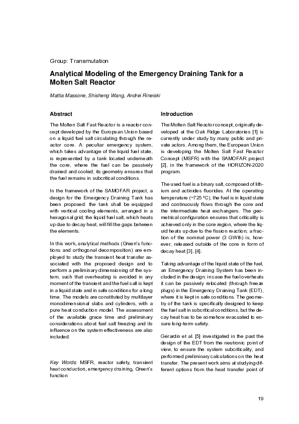 (PDF) Analytical Modeling of the Emergency Draining Tank for a Molten ...