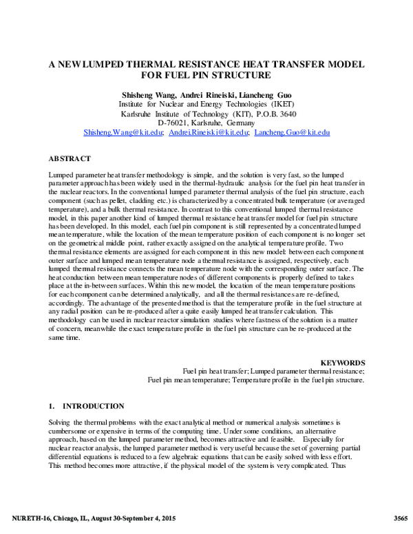 (PDF) A New Lumped Thermal Resistance Heat Transfer Model for Fuel Pin ...