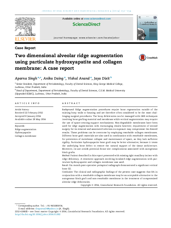 (PDF) Two dimensional alveolar ridge augmentation using particulate ...