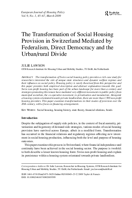 (PDF) The Transformation of Social Housing Provision in Switzerland ...