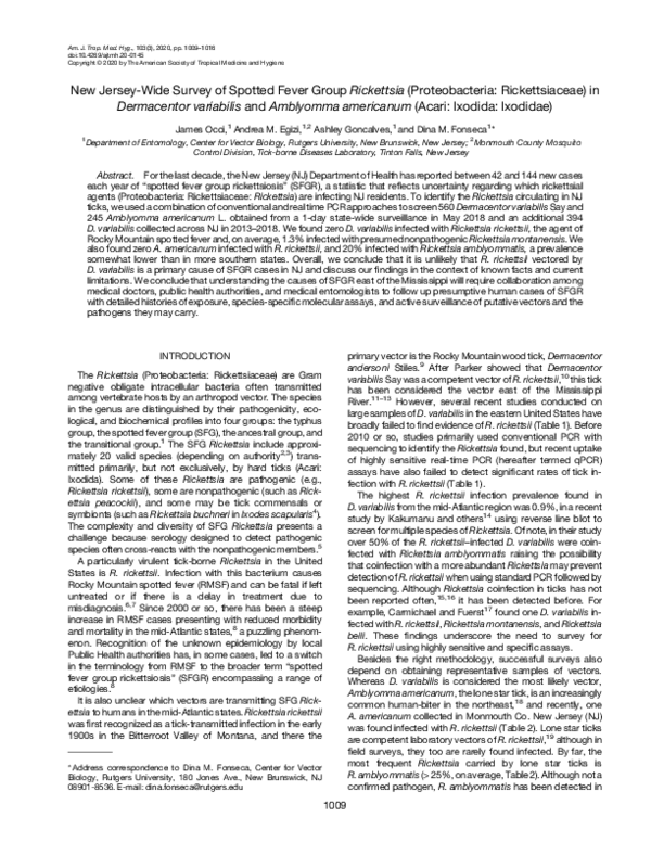 (PDF) New Jersey-Wide Survey of Spotted Fever Group Rickettsia ...
