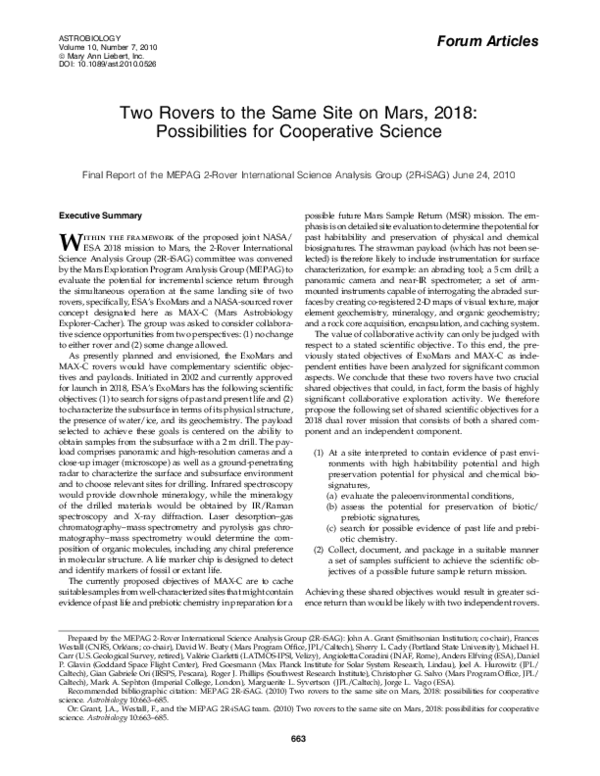 (PDF) Two Rovers to the Same Site on Mars, 2018: Possibilities for ...