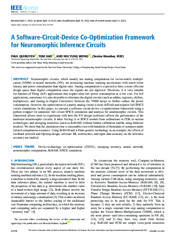 (PDF) A Software-Circuit-Device Co-Optimization Framework for Neuromorphic Inference Circuits