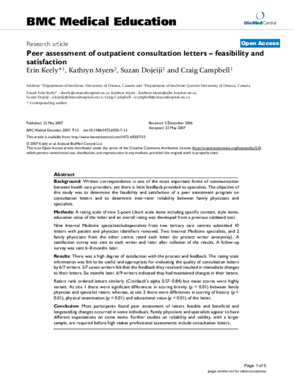 (PDF) Peer assessment of outpatient consultation letters – feasibility ...