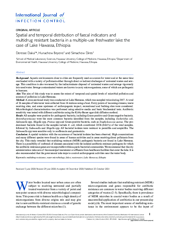 Pdf Spatial And Temporal Distribution Of Faecal Indicators And Multidrug Resistant Bacteria In