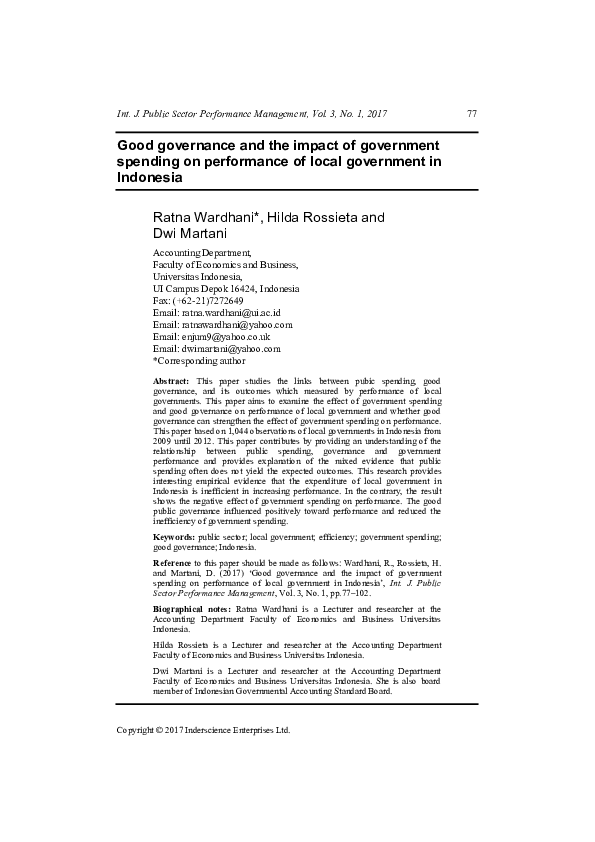 (PDF) Good governance and the impact of government spending on ...