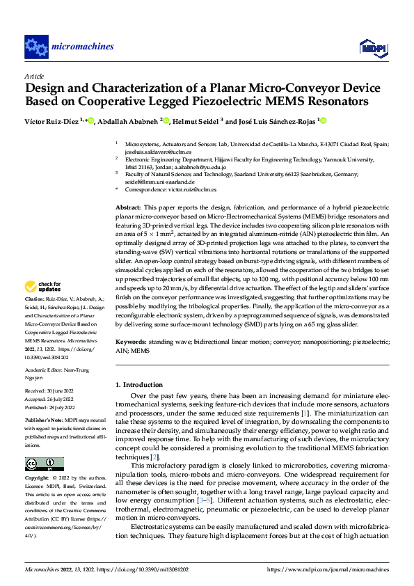 (PDF) Design and Characterization of a Planar Micro-Conveyor Device Based on Cooperative Legged ...