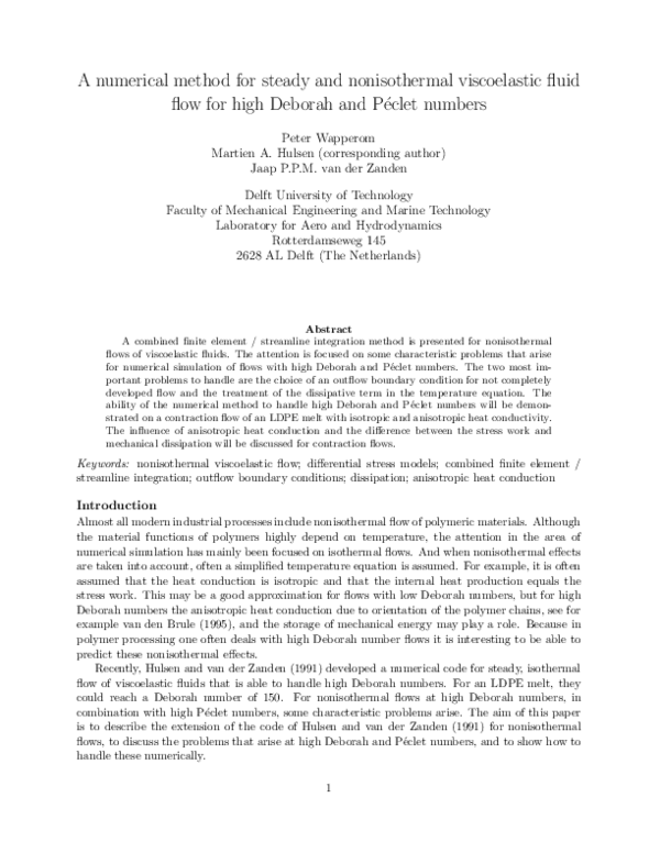 (PDF) A numerical method for steady and nonisothermal viscoelastic fluid flow for high Deborah ...