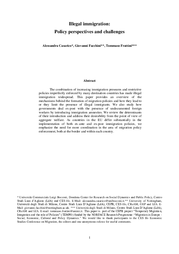 (PDF) Illegal Immigration: Policy Perspectives and Challenges