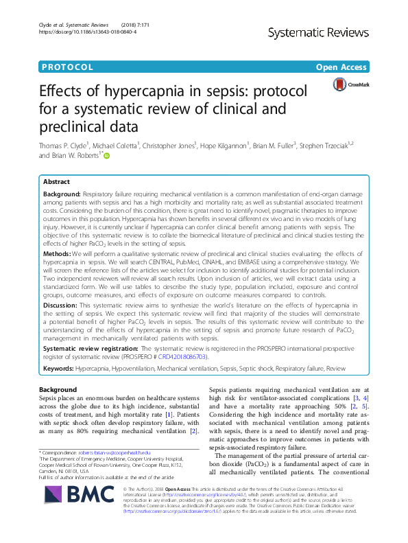 (PDF) Effects of hypercapnia in sepsis: protocol for a systematic ...