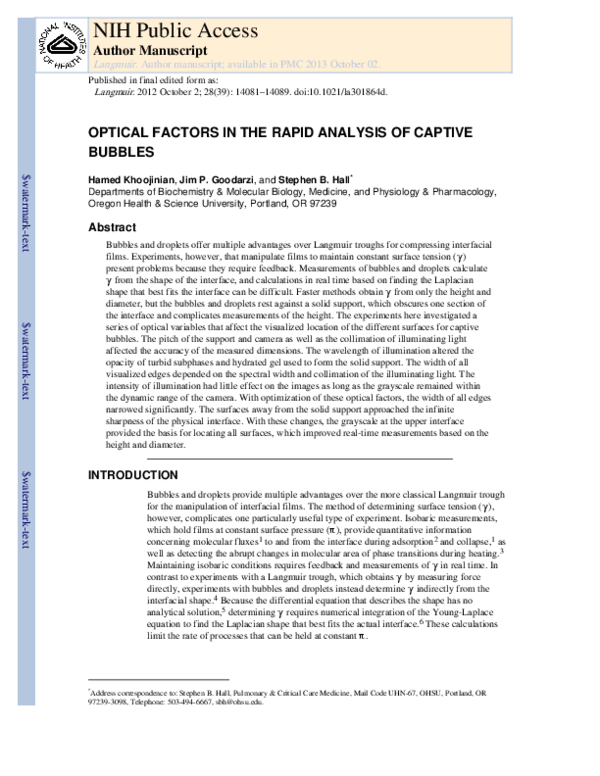 (PDF) Optical Factors in the Rapid Analysis of Captive Bubbles