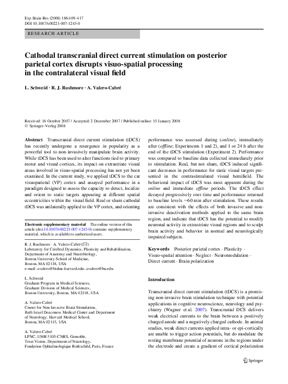 (PDF) Cathodal transcranial direct current stimulation on posterior parietal cortex disrupts ...
