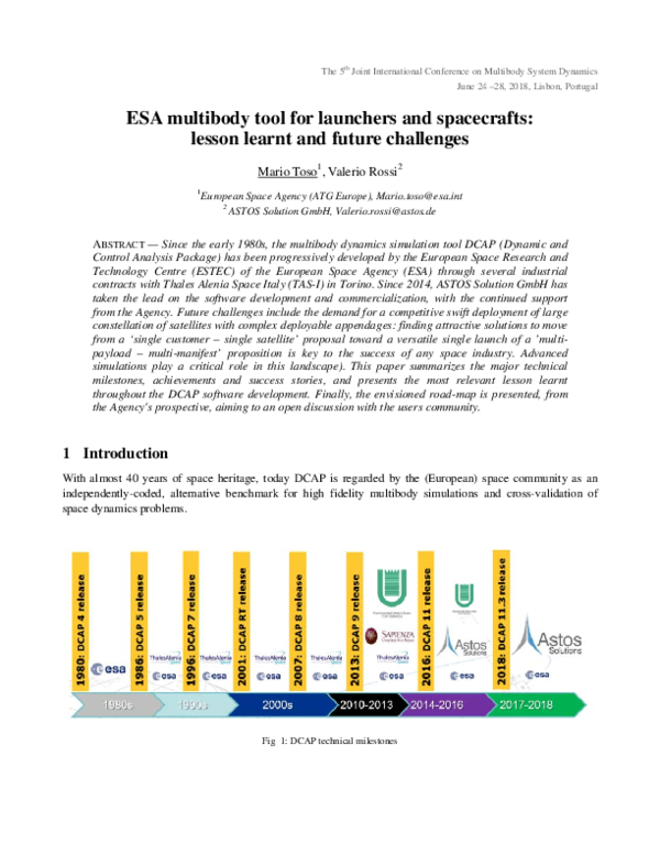 (PDF) ESA multibody tool for launchers and spacecrafts: lesson learnt ...