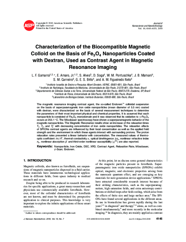 (PDF) Characterization of the Biocompatible Magnetic Colloid on the Basis of Fe3O4 Nanoparticles ...