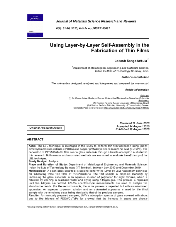 (PDF) Using Layer-by-Layer Self-Assembly in the fabrication of thin films