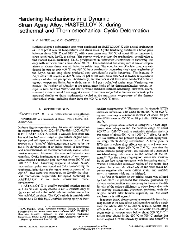 (PDF) Hardening mechanisms in a dynamic strain aging alloy, HASTELLOY X ...