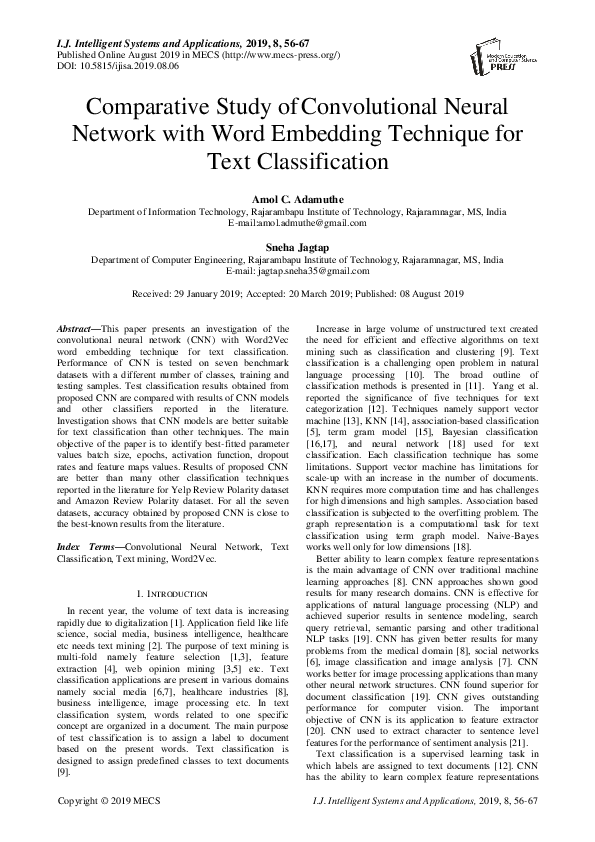(PDF) Comparative Study ofConvolutional Neural Network with Word ...