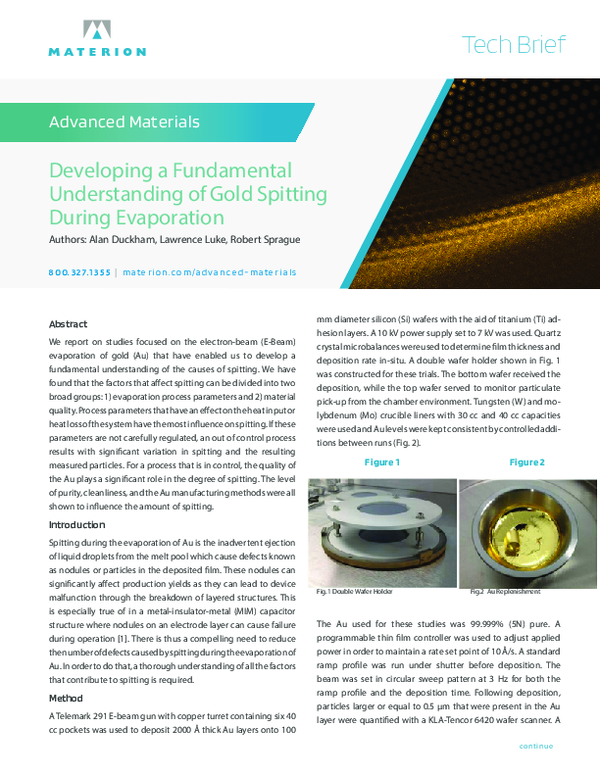 (PDF) Developing a Fundamental Understanding of Gold Spitting During ...