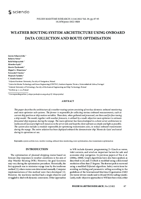 Pdf Weather Routing System Architecture Using Onboard Data Collection And Route Optimisation