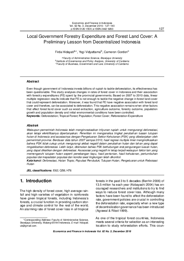 (PDF) Forestry Expenditure's Impact on Forest Cover in Indonesia