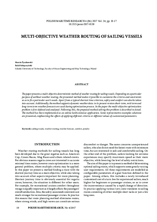 Pdf Multi Objective Weather Routing Of Sailing Vessels Marcin Życzkowski 9777