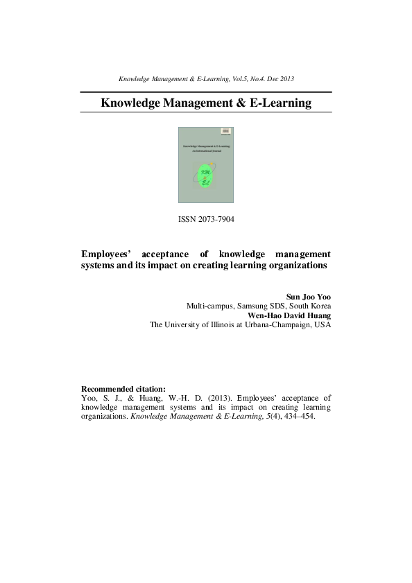 (PDF) Employees’ acceptance of knowledge management systems and its impact on creating learning ...
