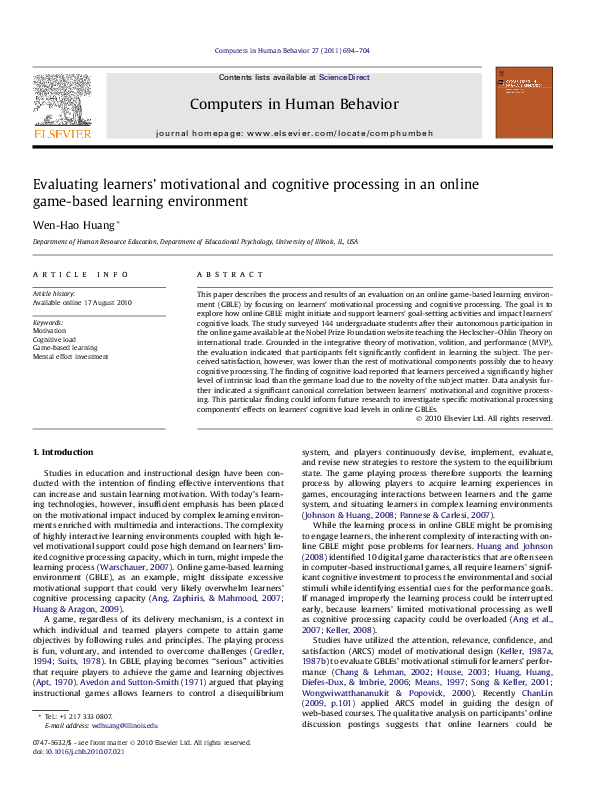 (PDF) Evaluating learners’ motivational and cognitive processing in an online game-based ...
