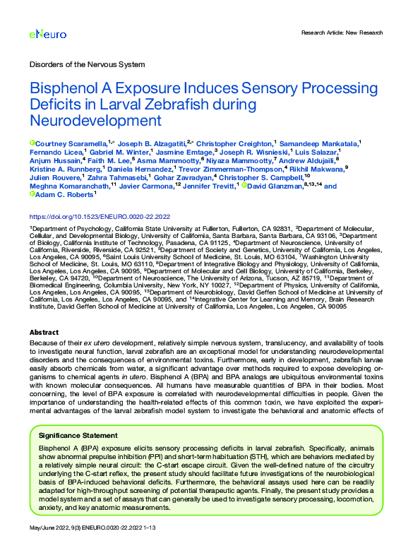 (PDF) Bisphenol A Exposure Induces Sensory Processing Deficits in ...
