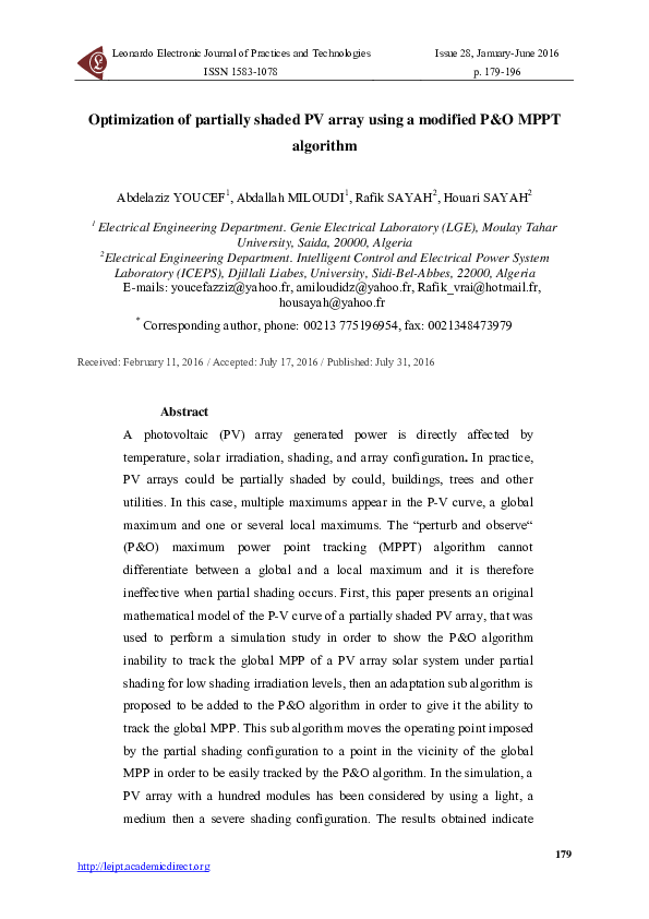 (PDF) Optimization of partially shaded PV array using a modified P&O MPPT algorithm