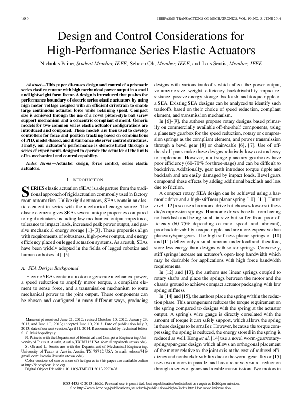 (PDF) Design and Control Considerations for High-Performance Series Elastic Actuators