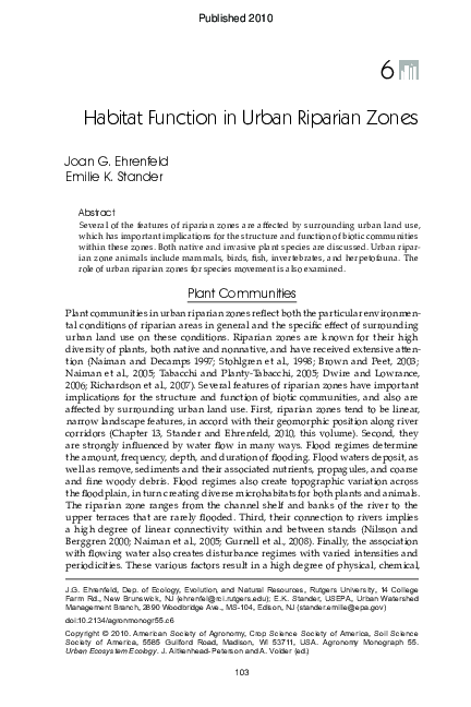 (PDF) Habitat Function in Urban Riparian Zones
