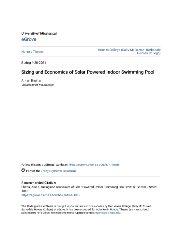 (PDF) Sizing and Economics of Solar Powered Indoor Swimming Pool